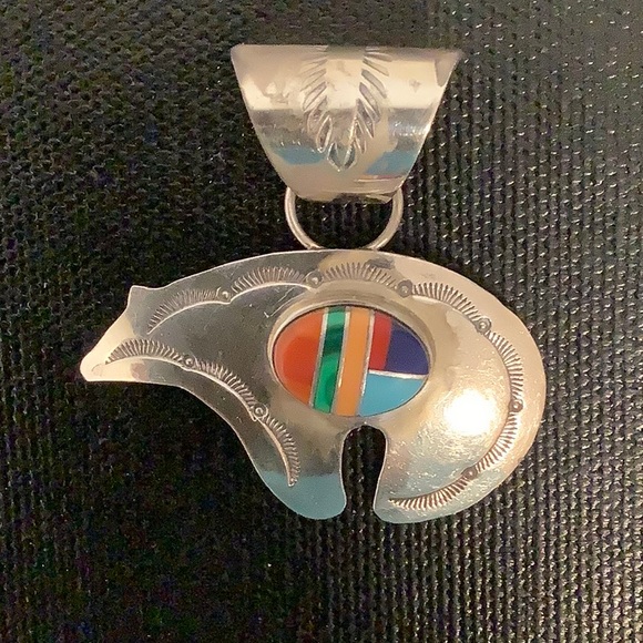 Navajo | Jewelry | Vintage Navajo Sterling Silver Bear Wcoral Turquoise ...